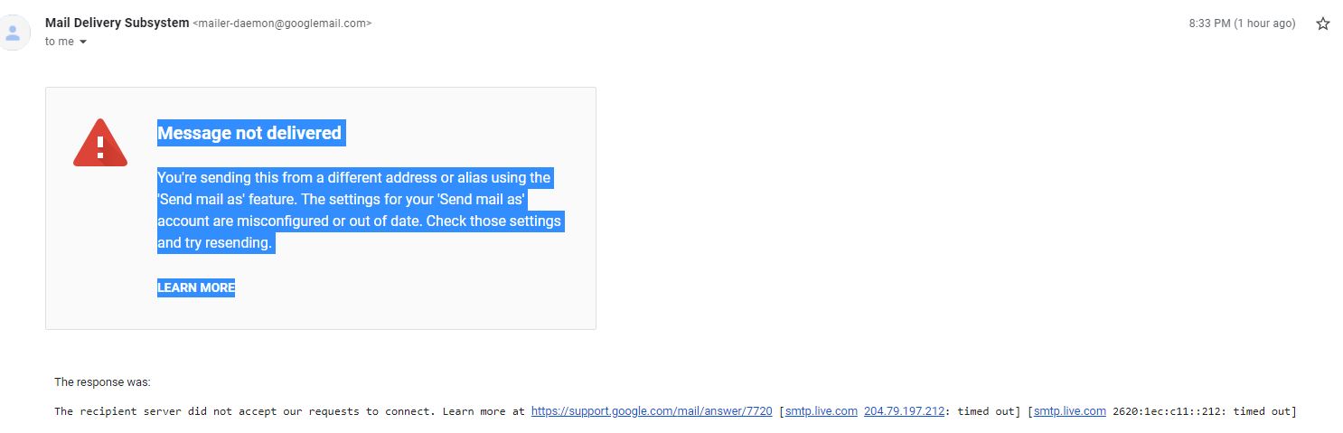 hotmail can’t be setup as the smtp server for mail setting in gmail ...